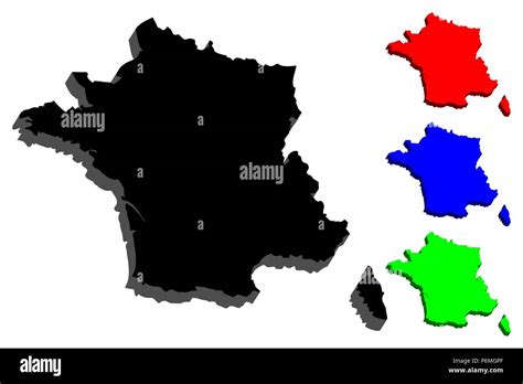 3d Map Of France French Republic Black Red Blue And Green