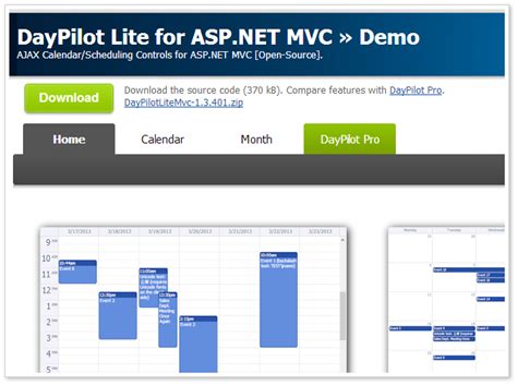 daypilot lite for asp mvc 1 3 sp5 open source daypilot news
