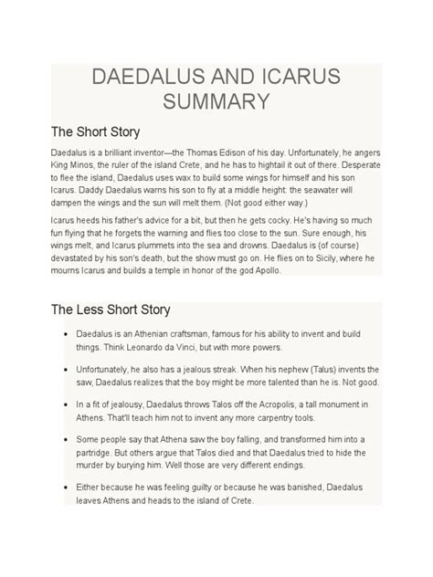 daedalus and icarus summary minotaur theseus