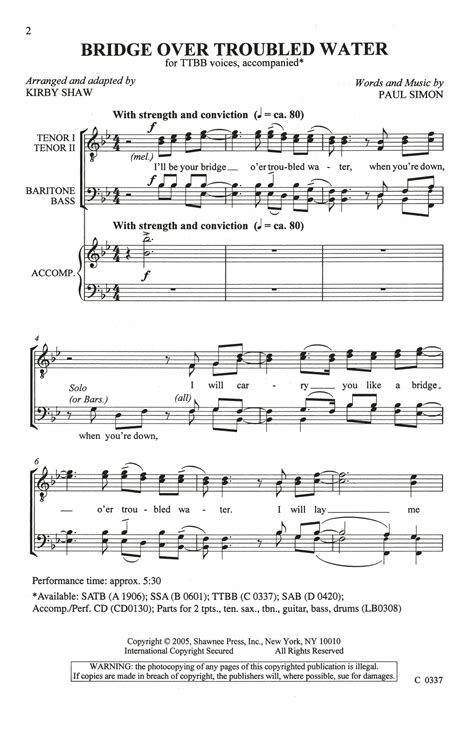 Bridge Over Troubled Water Arr Kirby Shaw By Simon And Garfunkel Sheet