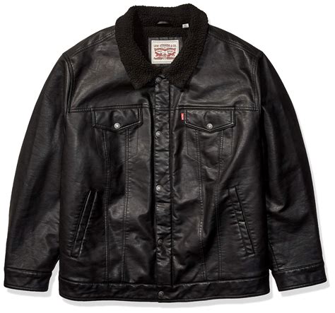 Levis Faux Leather Sherpa Lined Trucker Jacket In Black For Men Save