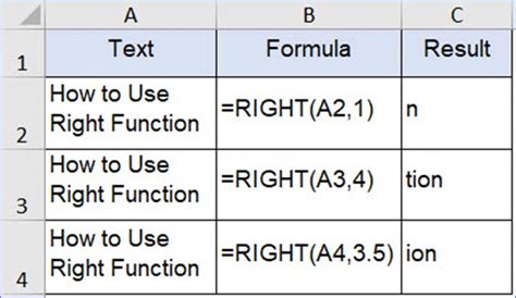 how to use right function excelnotes