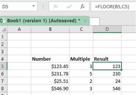 excel formula round a number down to nearest multiple