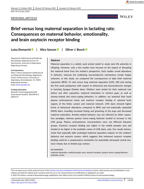 Pdf Brief Vs Long Maternal Separation In Lactating Rats Consequences