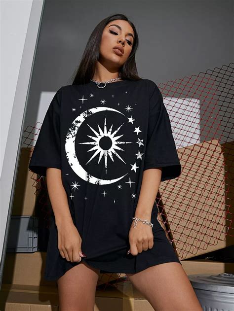Galaxy Print Drop Shoulder Oversized Tee For Sale Australia New