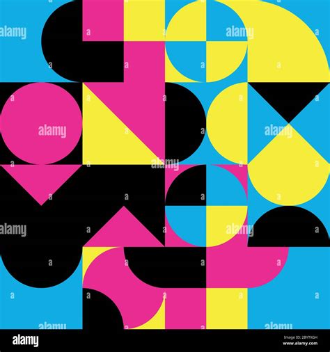 Abstract Geometric Retro Design Vector Seamless Pattern In Cmyk Colors