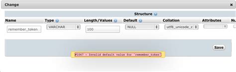 mysql 1067 invalid default value for remember token stack overflow