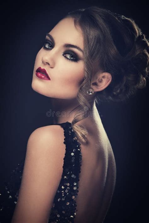 Beautiful Young Woman In An Evening Dress Crystal Perfect Beauty Red