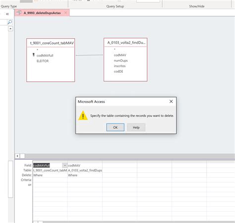 solved ms access delete query specify the table containing the