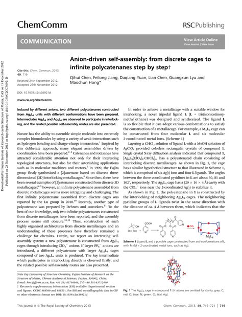 Pdf Anion Driven Self Assembly From Discrete Cages To Infinite