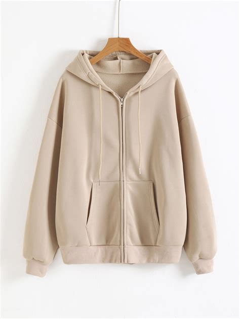 Zip Up Drop Shoulder Thermal Lined Drawstring Hoodie Clothes Clothes