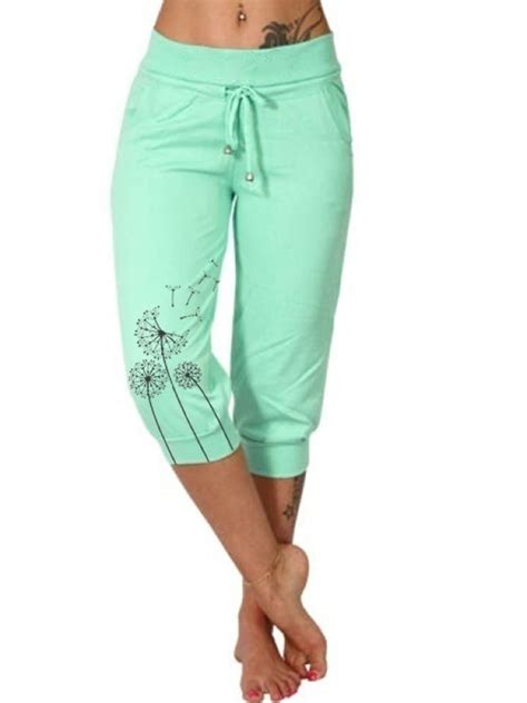 Sysea Sysea Elastic Waist Print Casual Pants Women Knee Length Capris