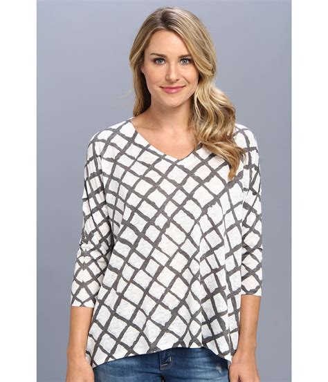 Nally And Millie Plaid Long Sleeve Vneck Top In Black Multi Lyst