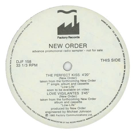 New Order The Perfect Kiss Canadian Promo 12 Vinyl Single 12 Inch