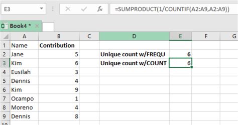 excel count unique names