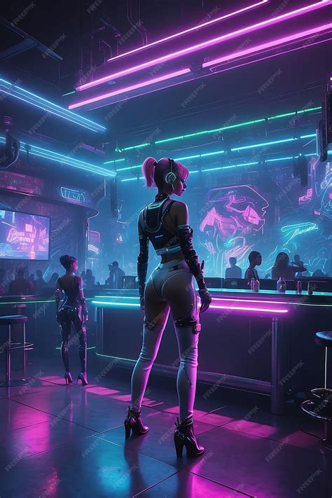 Premium Photo A Cyberpunk Nightclub With Neon Lights Holographic