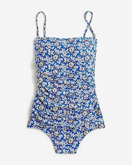 J Crew Ruched Bandeau One Piece Swimsuit In Cobalt Floral For Women