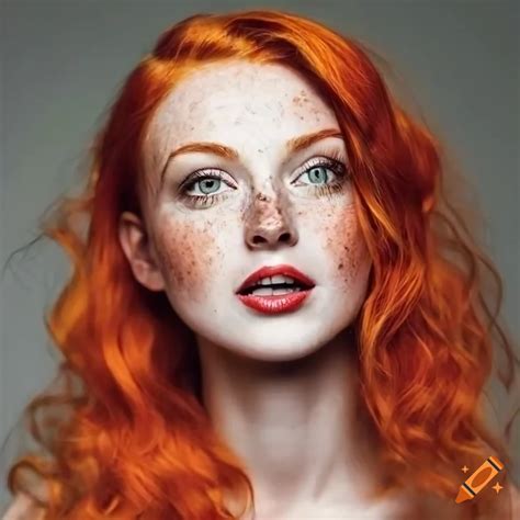 Portrait Of A Beautiful Young Woman With Freckles And Red Hair