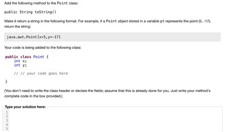 solved add the following method to the point class public