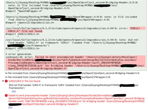 objective c failed to emit precompiled header opencv xcode stack