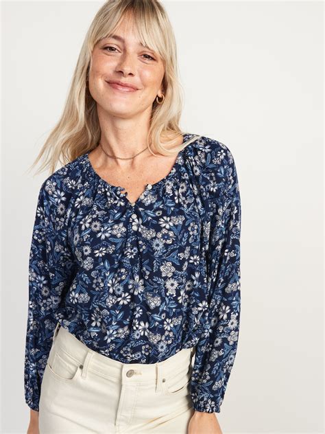 Long Sleeve Shirred Floral Print Poet Blouse For Women Old Navy