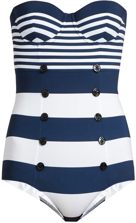 Demi Lovato Striped One Piece Swimsuit Popsugar Fashion