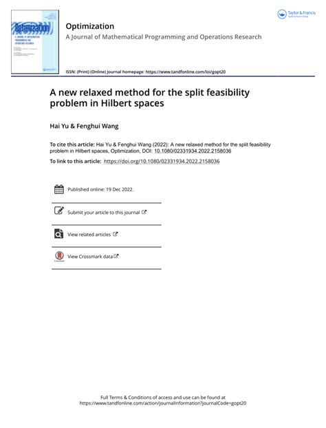 pdf a new relaxed method for the split feasibility problem in hilbert