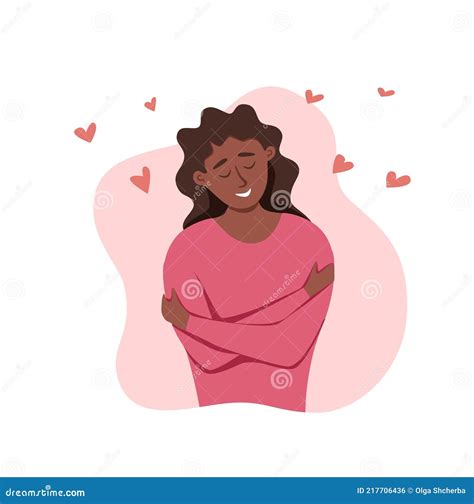Love Yourself African American Woman Hugging Herself With Enjoying
