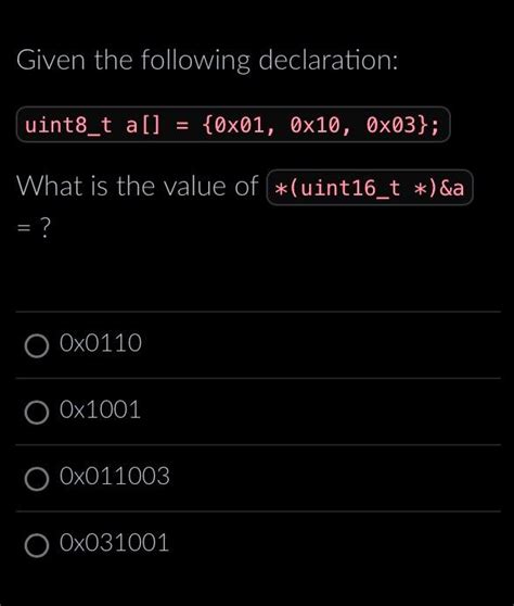 solved [ text { uint8 t } a[] {0 times 01 0 times 10 0