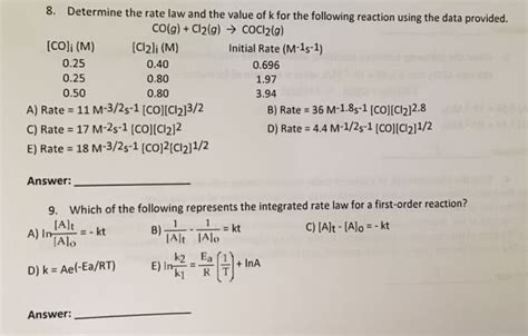 Oneclass T Determine The Rate Law And The Value Of K For The Following