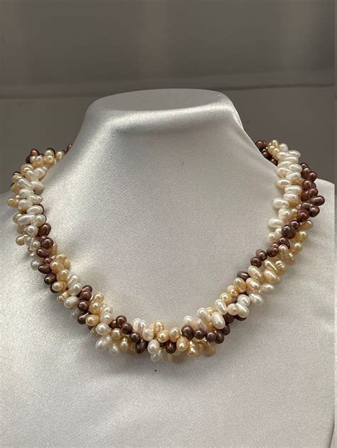3 Strands Multi Freshwater Pearl Twist Necklace Etsy