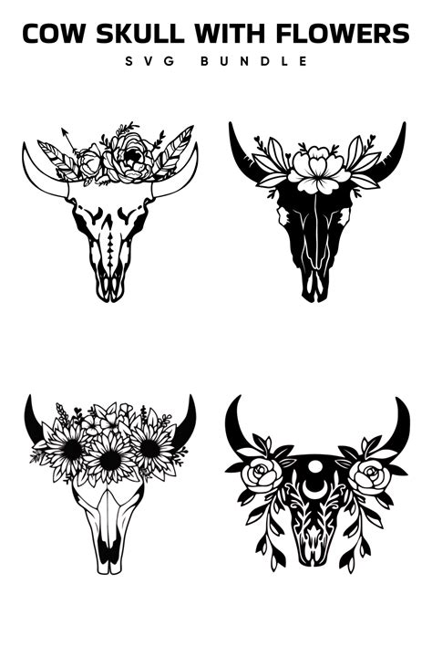 Cow Skull With Flowers Svg Free Masterbundles