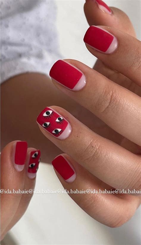 70 Stylish Nail Art Ideas To Try Now Red Colour Block Short Nails