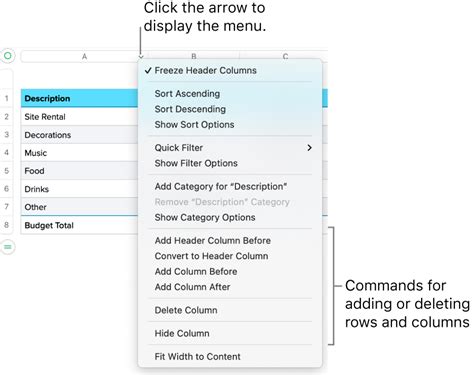 add or remove rows and columns in numbers on mac apple
