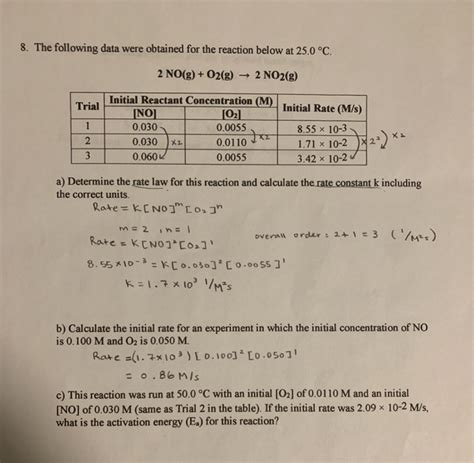Solved 8 The Following Data Were Obtained For The Reaction