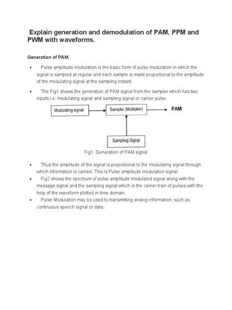 Explain Generation And Demodulation Of Pam Ppm And Pwm With Waveforms