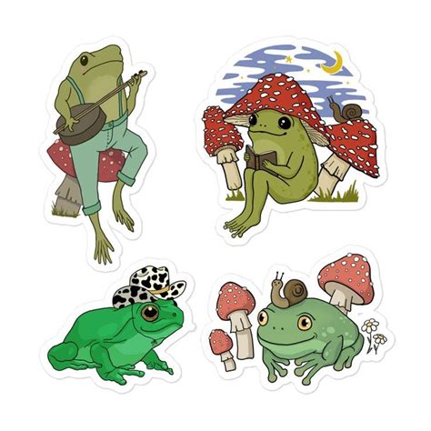 Cottagecore Goblincore Frogs Sticker Pack Mushroom Hat Froggy Sheet