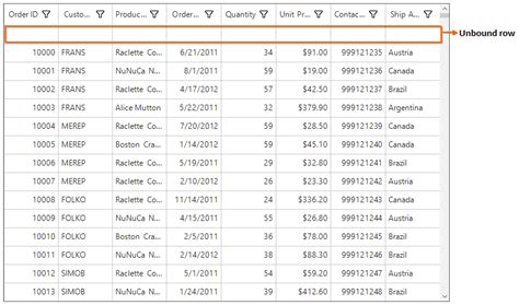 unbound row in windows forms datagrid control syncfusion