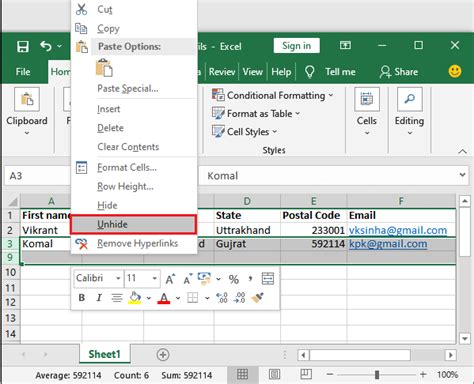 how to unhide rows in excel javatpoint