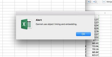 excel object linking and embedding error