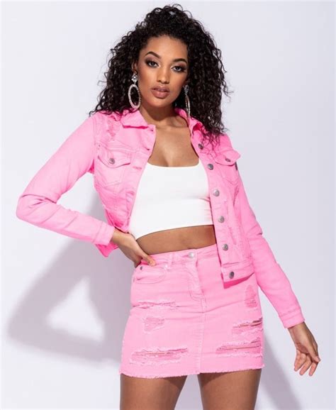 Multi Rip Western Denim Jacket Pink Ripped Jeans Pink Jacket Outfit