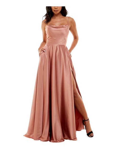 B Darlin Womens Pink Pocketed Zippered Lace Up Open Back High Slit