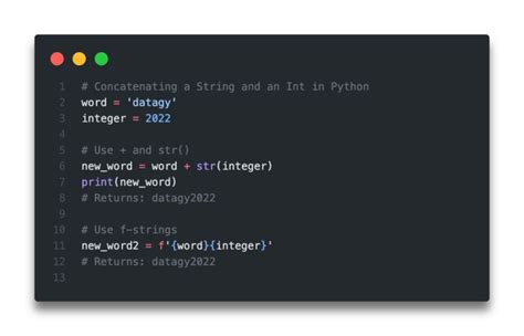 python concatenate a string and int integer datagy
