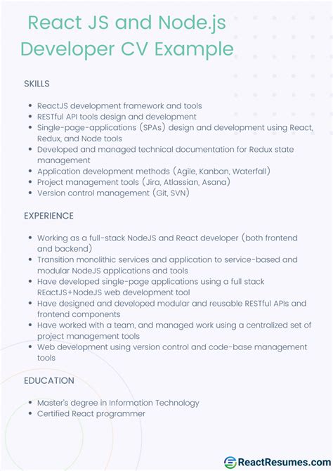 react and node js developer resume samples react resumes