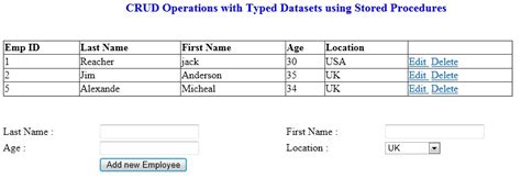 crud operations with typed datasets using stored