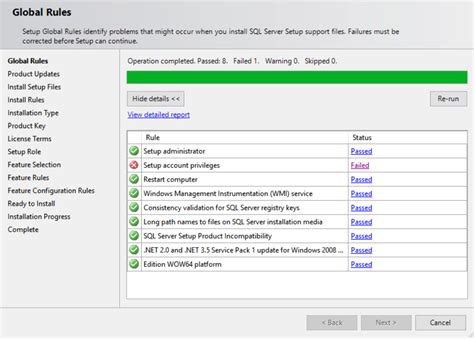 setup account privileges failed