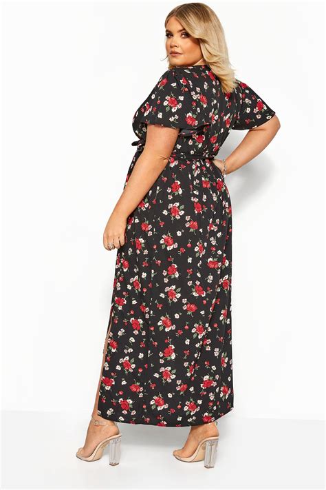 Black Floral Wrap Maxi Dress Yours Clothing