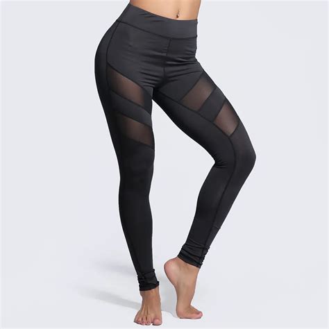 2017 New Sexy Women Black Mesh Patchwork Exercise Leggings High Waist