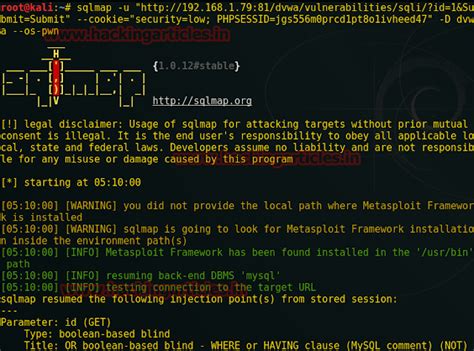 exploiting the webserver using sqlmap and metasploit os pwn hacking