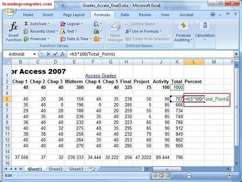 ms excel 2007 formulas tab